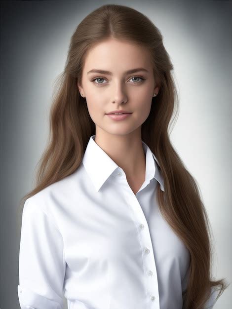 Premium Ai Image Portrait Beautiful English Girl Wearing White Work Shirt
