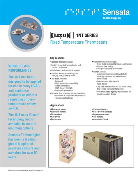 1nt Fixed Temperature Thermostats Pdf Switch Thermostat