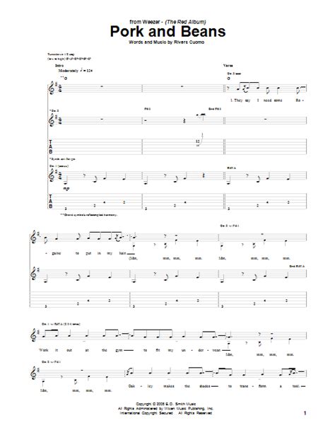 Weezer Pork And Beans Sheet Music Notes Chords Sheet Music Notes