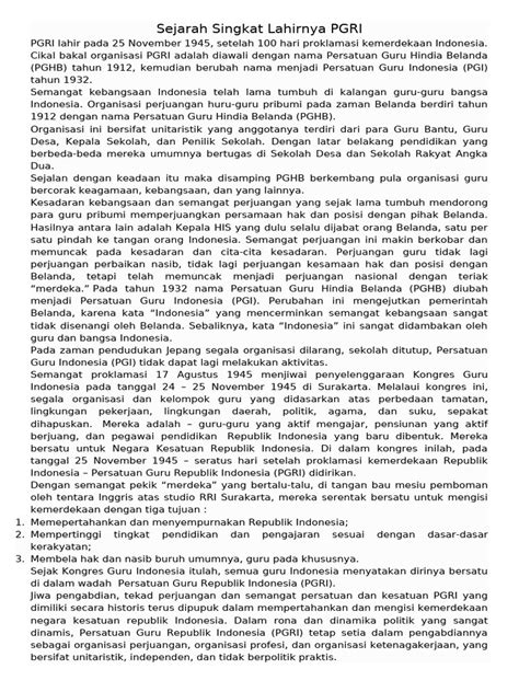 Sejarah Singkat Lahirnya Pgri Pdf