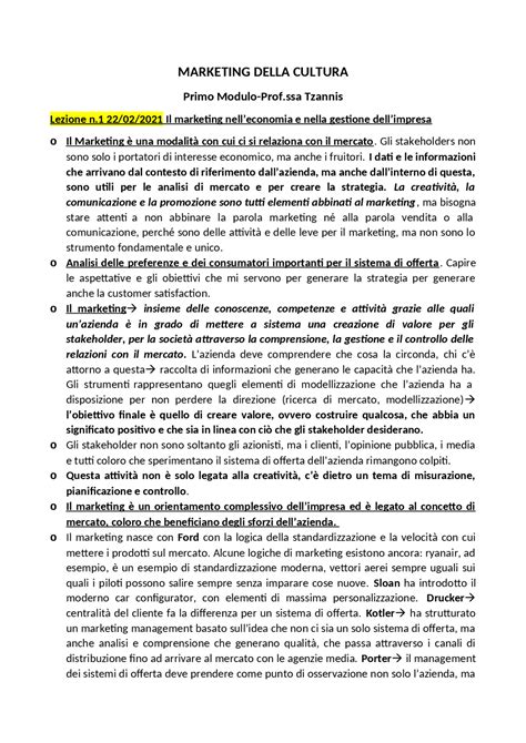 Marketing Della Cultura Primo Modulo Docsity