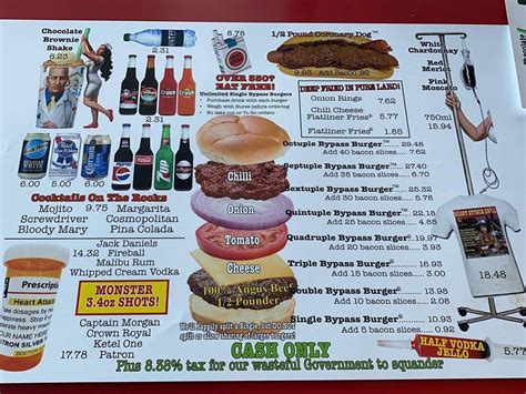 Menu At Heart Attack Grill Restaurant Las Vegas 450 Fremont St 130