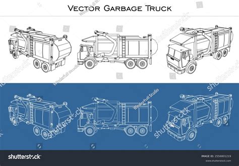 Set Garbage Truck Vector Illustration Line Stock Vector Royalty Free