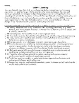 Learning Unit Skeleton Notes Guide AP Psych By AP Psychology Resources