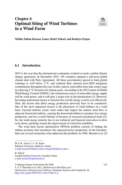 Pdf Optimal Siting Of Wind Turbines In A Wind Farm