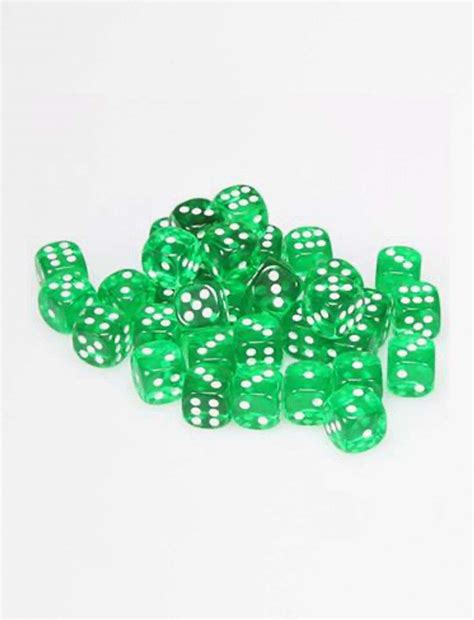 Chessex 36 Stk D6 12mm Terninger Translucent Green White Poku No