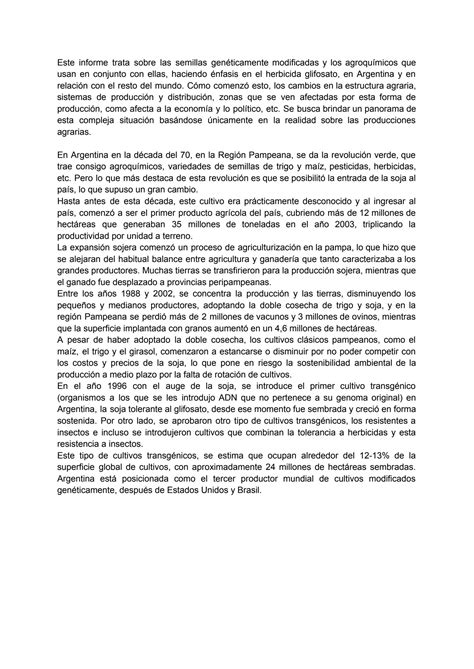Solution Informe Sobre Agroqu Micos Y Semillas Gen Ticamente