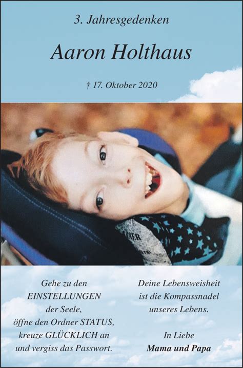 Traueranzeigen Von Aaron Holthaus Om Trauerde