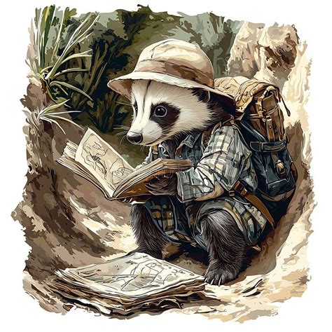 Adventurous Badger Reading A Map In The Wilderness Stock Illustration
