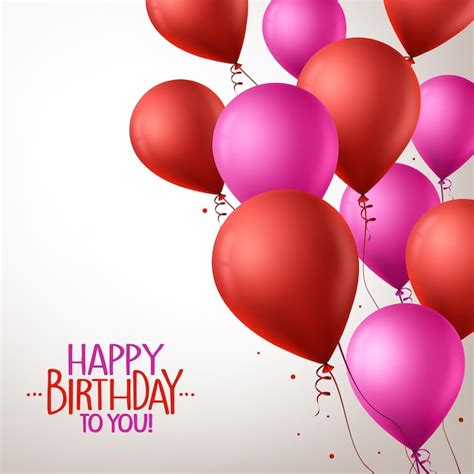 파티와 축하를 위한 핑크와 레드 비행 다채로운 3d 벡터 생일 풍선 프리미엄 벡터