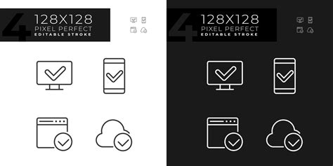 Checkmarks In Digital Technologies Pixel Perfect Linear Icons Set For Dark Light Mode Approved