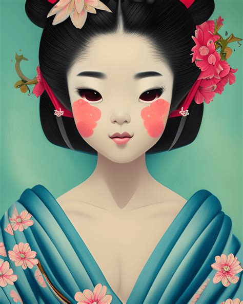 Cute Geisha Queen Portrait · Creative Fabrica