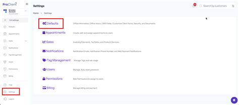 Settings Defaults Proclient