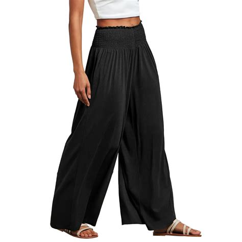 Themogan Womens S~3x High Rise Smocked Elastic Waist Pull On Wide Leg