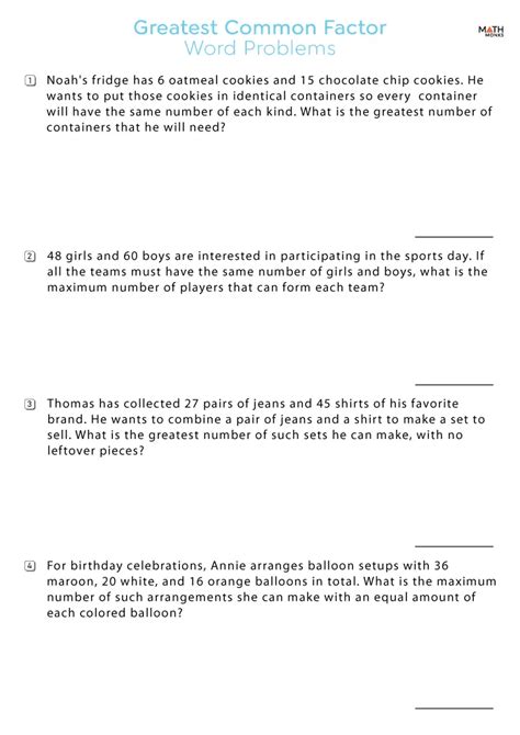 Greatest Common Factor Worksheets Math Monks