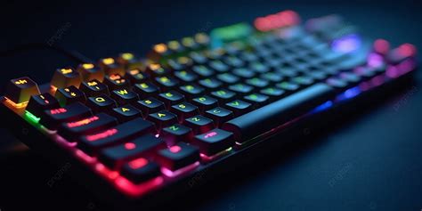 생생한 Rgb 조명을 갖춘 조명 게임 키보드의 클로즈업 어두운 배경에 매끄러운 디자인을 보여줍니다 조명 게임 키보드 Rgb 조명 생생한 색상 배경 일러스트 및 사진