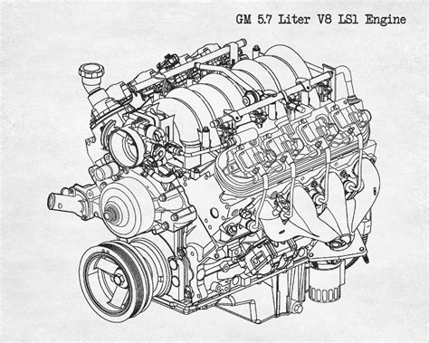 Gm V8 Engine Blueprint Automotive Ls1 Engine Patent Print Gallerythane