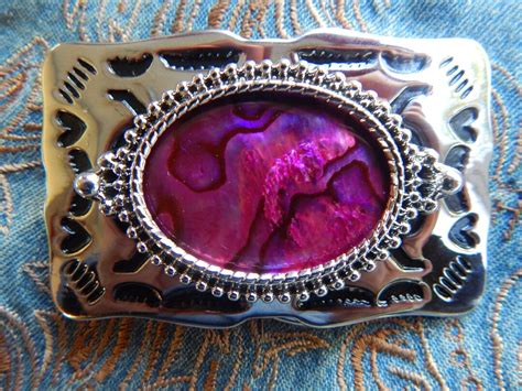 New Purple Abalone Shell Belt Buckle Silver Coloured Metal Ladies Men