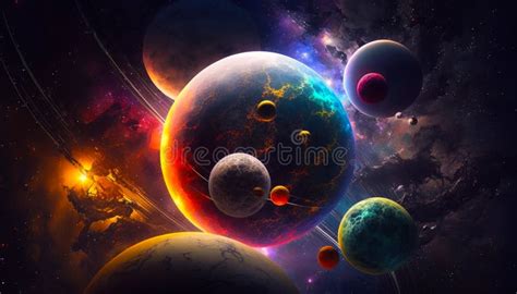 Planets Unreal Planetary System Other Worlds Concept Stock Illustration Illustration Of