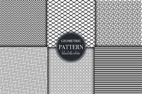 6 흑백 그레이 스케일 기하학적 패턴 배경의 집합입니다 추상 선 벽지 전단지 표지 배너 디자인 템플릿 미니멀리스트 장식 배경에 대한 도트 복고풍 스타일의 벡터 일러스트레이션