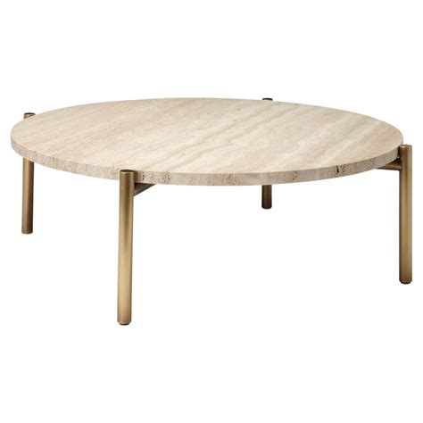 Tivoli Coffee Table 4 Legs Round Travertine Top Burnished Brass Base