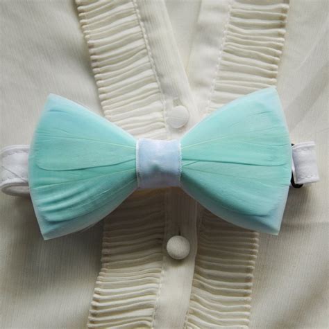 Mint Bow Tie With Cock Feathers Boho Bow Tie Feather Bow Etsy