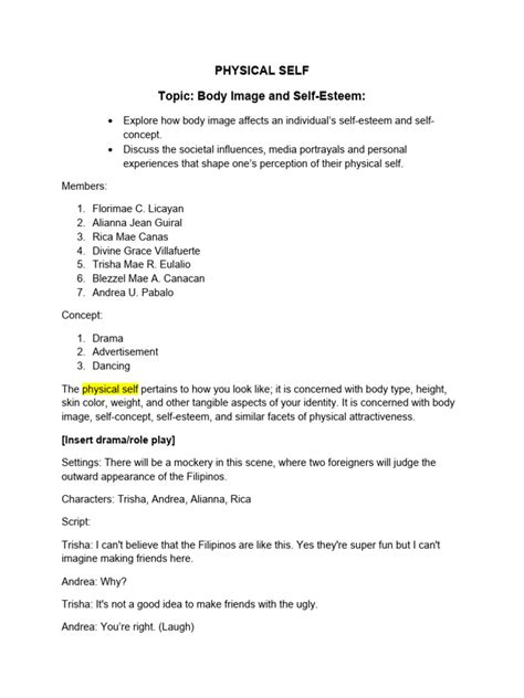 Physical Self Pdf Body Image Self Esteem