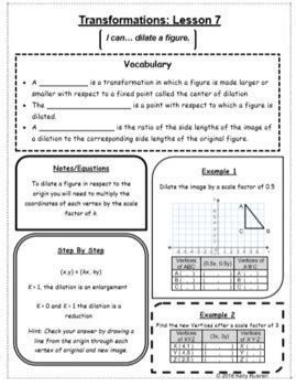 Transformations Notes By RusnellRoom Teachers Pay Teachers