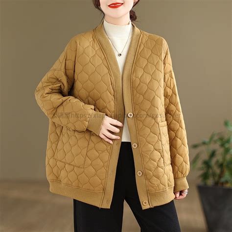 輕薄羽絨棉服女寬鬆加厚保暖菱格加棉棒球服鋪棉外套 大尺碼外套 蝦皮購物