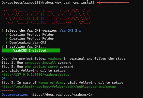 installation vaah docs