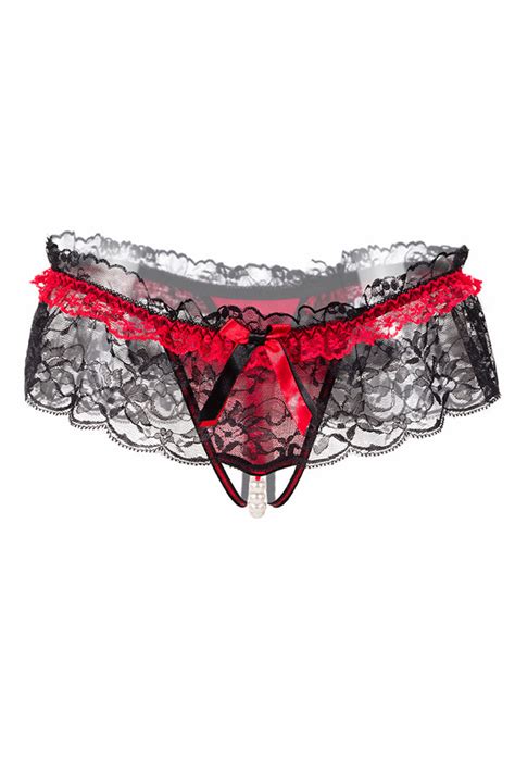 Chiloti Sexy Tanga Cu Dantela Accesorizati Cu Margele Lh2018rosu