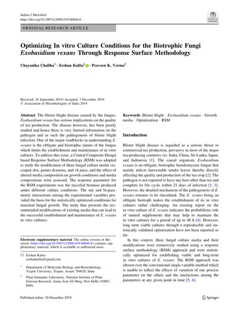 Pdf Optimizing In Vitro Culture Conditions For The Biotrophic Fungi