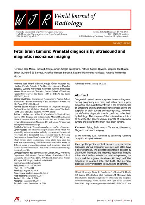 Pdf Fetal Brain Tumors Prenatal Diagnosis By Ultrasound And Magnetic
