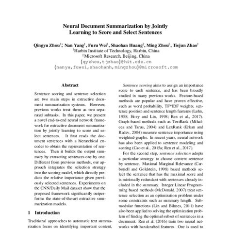 Neural Document Summarization By Jointly Learning To Score And Select