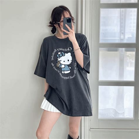 빠른출발 블핑 지수 헬로냥이 피그먼트 귀여운 오버핏 박스티셔츠 흰티셔츠 에이블리