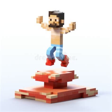 3d Pixel Cartoon Of Lucas Performing Gymnastics On Red Blocks Stock