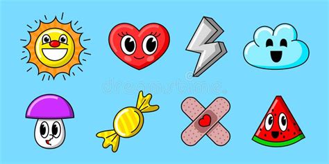 Hand Drawn Vector Abstract Funny Cute Trendy Comic Characters On Blue