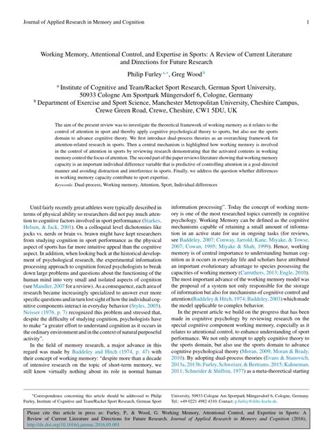 Pdf Working Memory Attentional Control And Expertise In Sports A Review Of Current