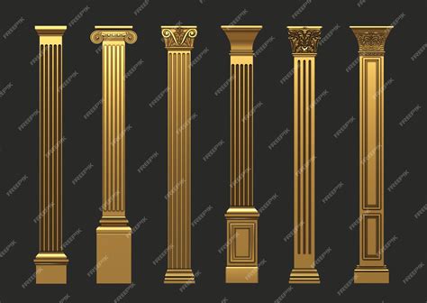 Premium Photo Set Of Different Classic Golden Columns Pilasters