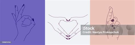 Vector Set Of Abstract Logo Design Templates In Simple Linear Style Hands In Different Gestures