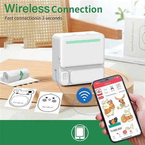 Portable Inkless Mini Printer Wireless Mini Printer With 6 Paper Rolls 3 White Sticker 3