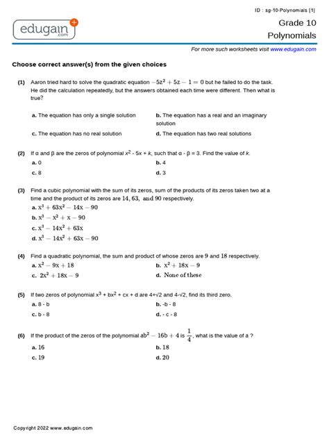 Grade 10 Polynomials Sg Pdf