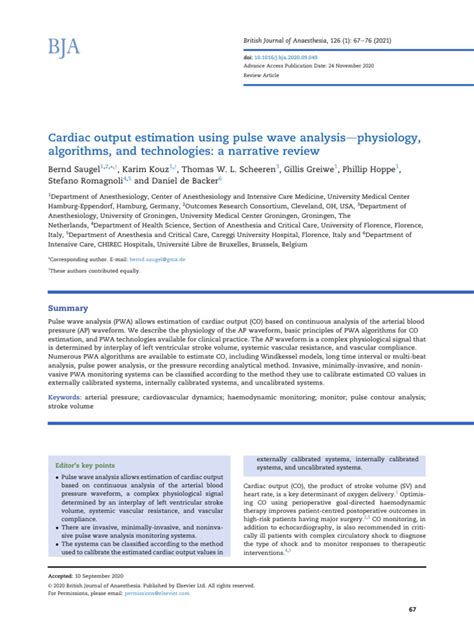 Cardiac Output Estimation Using Pulse Wave Analysisdphysiology