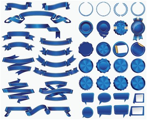 Collection Of Blue Ribbon And Sticker Premium Vector