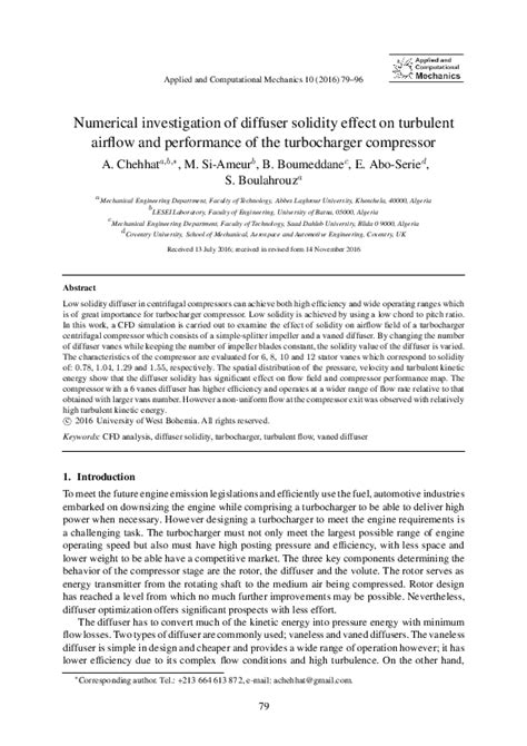 Pdf Numerical Investigation Of Diffuser Solidity Effect On Turbulent Airflow And Performance