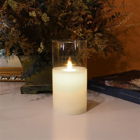 Battery Operated 8 Glass Hurricane Led Candle With Flickering Flame