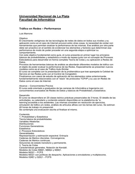 Tráfico en Redes Performance Universidad Nacional de La Plata