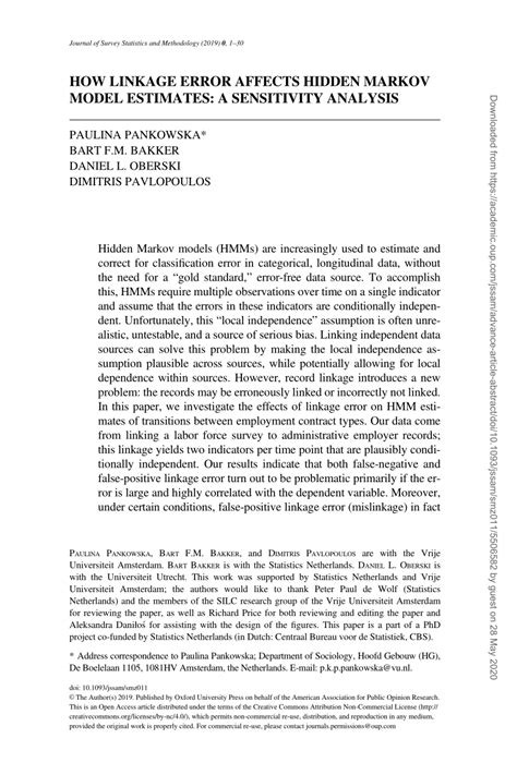 Pdf How Linkage Error Affects Hidden Markov Model Estimates A Sensitivity Analysis