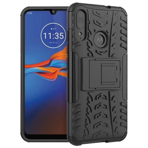 Dual Layer Rugged Tough Case For Motorola Moto E6 Plus Black