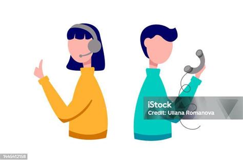 남자와 여자 콜센터 운영자 고객 서비스 온라인 및 전화 상담 흰색 배경에 격리된 그림 개념에 대한 스톡 벡터 아트 및 기타 이미지 Istock